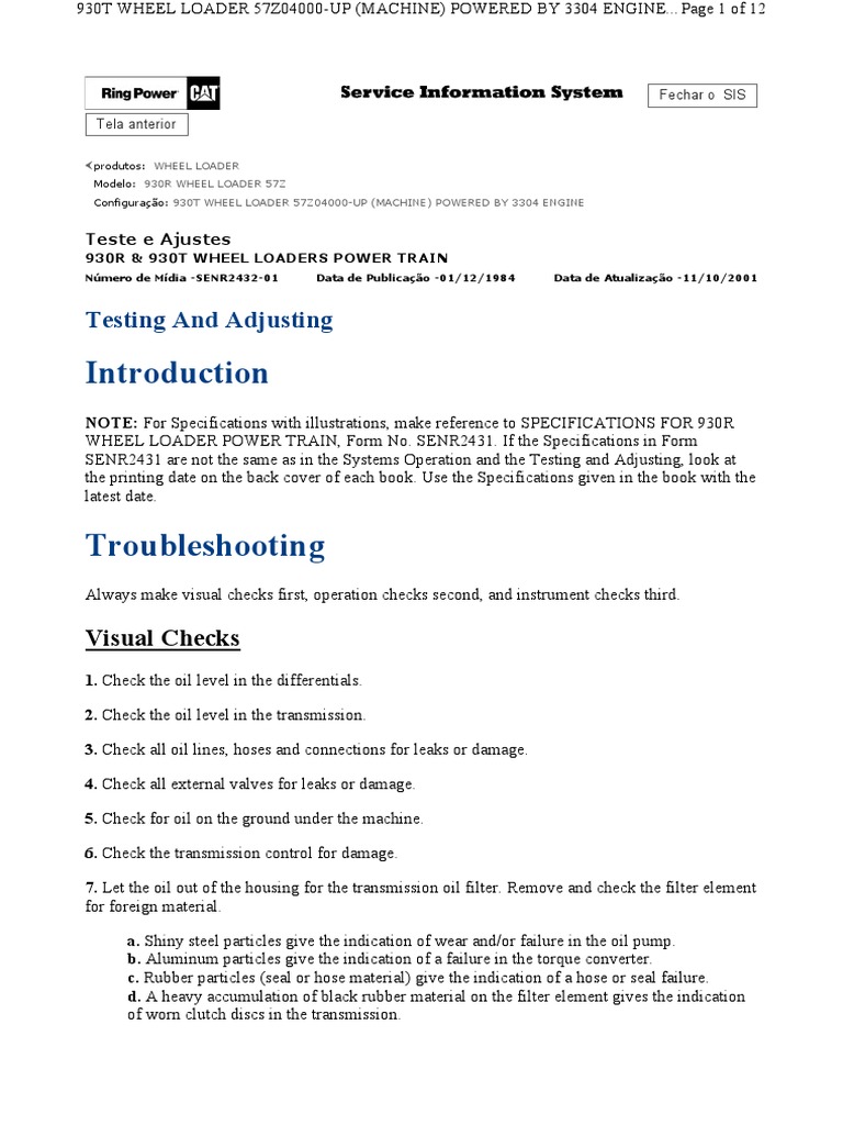 Testing and Adjusting: Visual Checks | PDF | Clutch | Valve