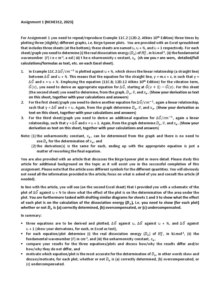 Determining the Dissociation Energy, Fundamental Wavenumber, and ...