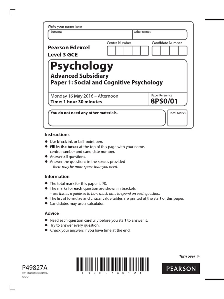 Psychology Past Paper 2016 | PDF | Spearman's Rank Correlation ...