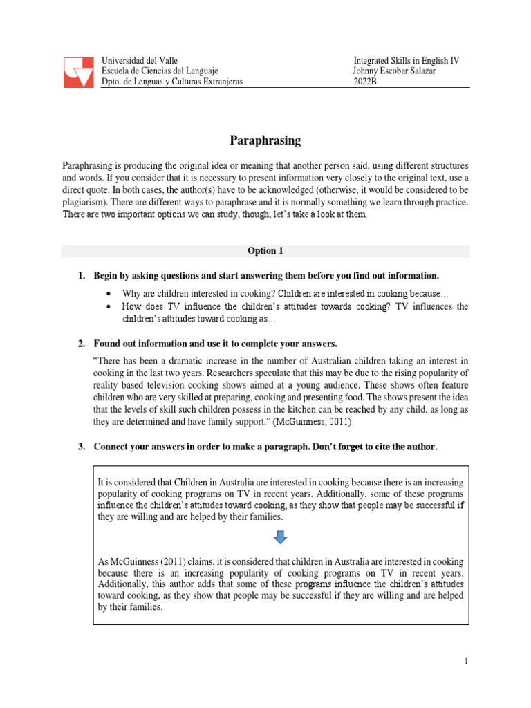 Paraphrasing Exercise | PDF | Cognition | Cognitive Science