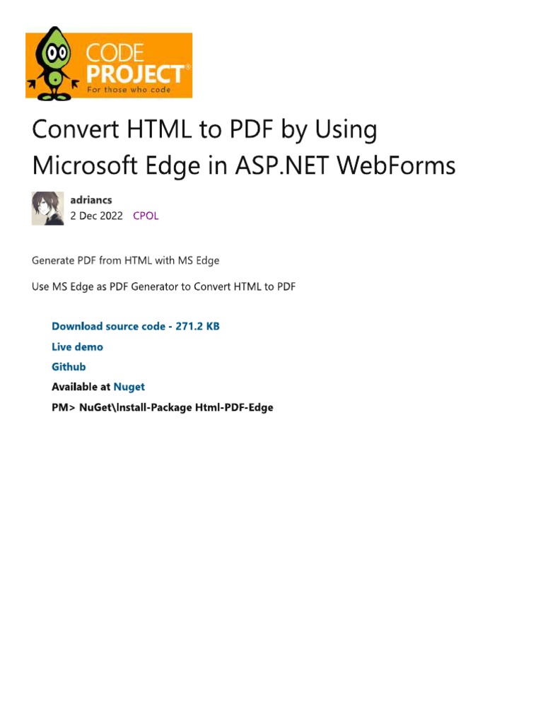ASP Convert HTML To PDF by Using Microsoft Edge in ASP - NET WebForms | PDF