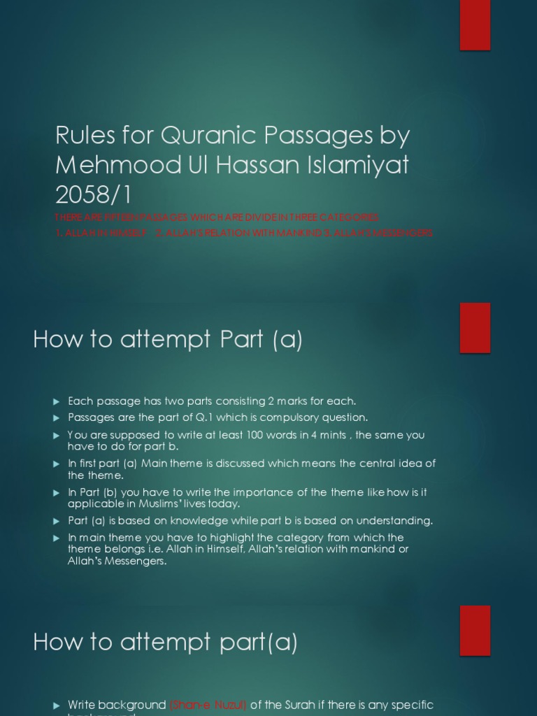 Rules For Quranic Passages Notes For O Levels . | PDF