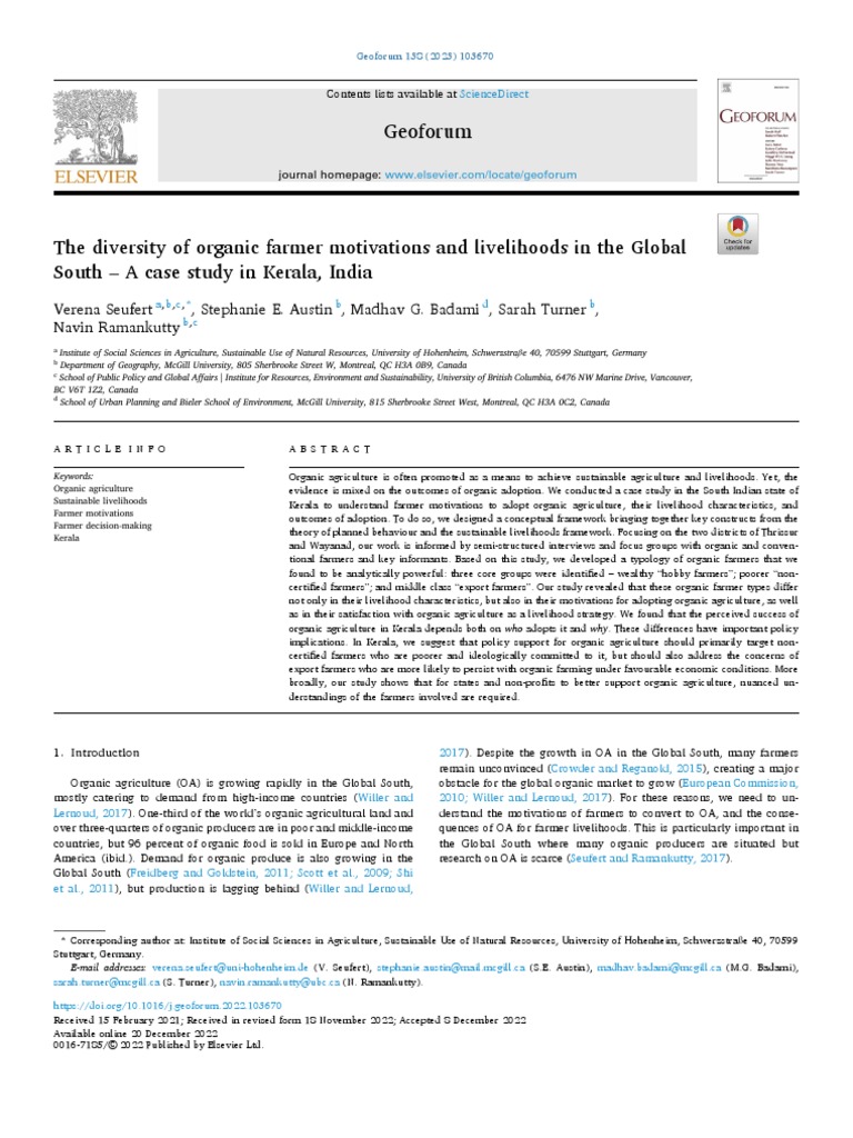 Geoforum: Verena Seufert, Stephanie E. Austin, Madhav G. Badami, Sarah ...