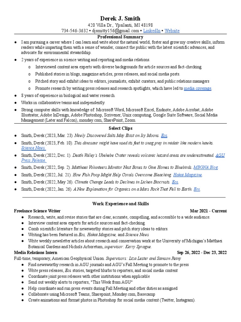derek smith resume popsci march2023 | PDF | University Of Michigan ...