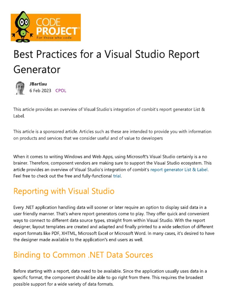Best Practices For A Visual Studio Report Generator | PDF