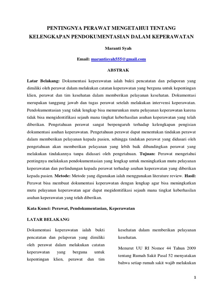 Pentingnya Dokumentasi Keperawatan | PDF