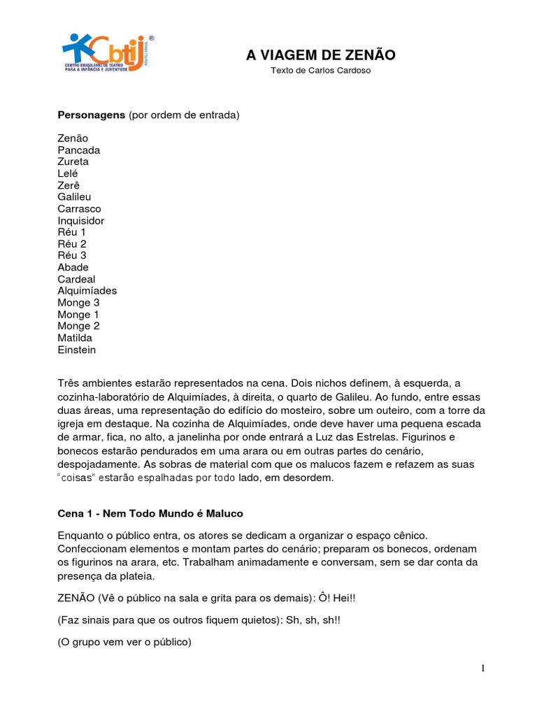 Cbtij Dramaturgia Carlos Cardoso A Viagem de Zenao | PDF | Galileu ...