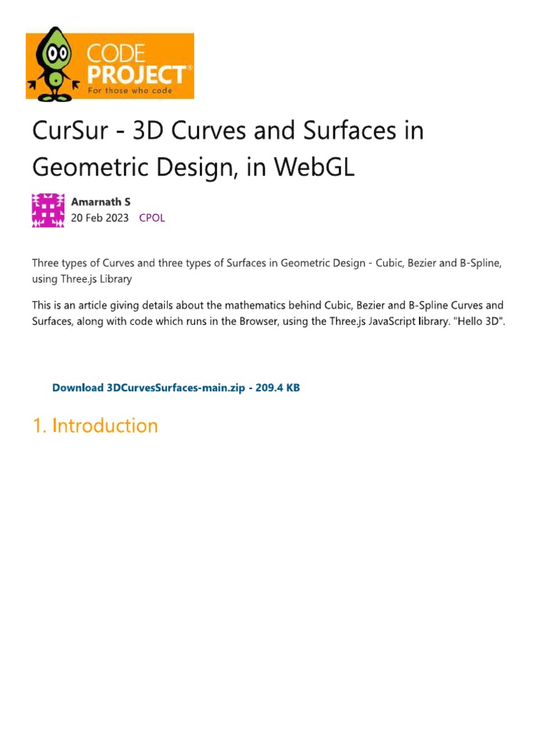 CurSur - 3D Curves and Surfaces in Geometric Design, in WebGL | PDF
