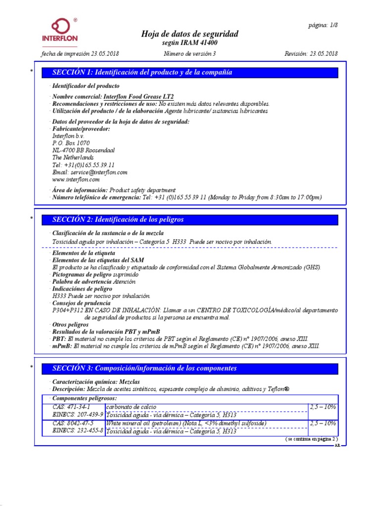 Interflon Food Grease LT2 | PDF | Agua | Residuos