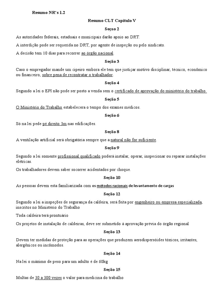 Resumo NR Normas Regulamentadoras NR | PDF | Caldeira | Pressão