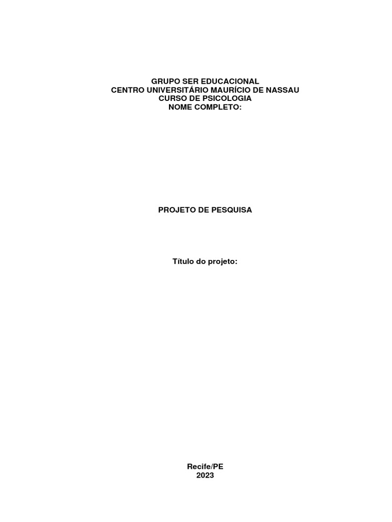 Projeto De Pesquisa Template Pdf Citação Science