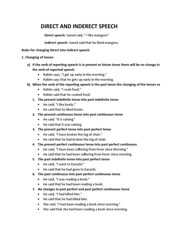 Direct and Inderect Speech | PDF | Verb | Grammatical Tense