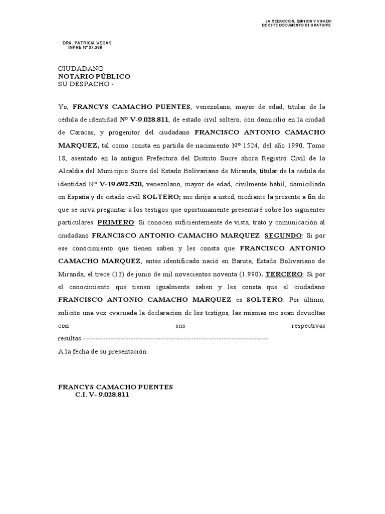 Carta de Solteria Hombre Con Apoderado | PDF | Derecho