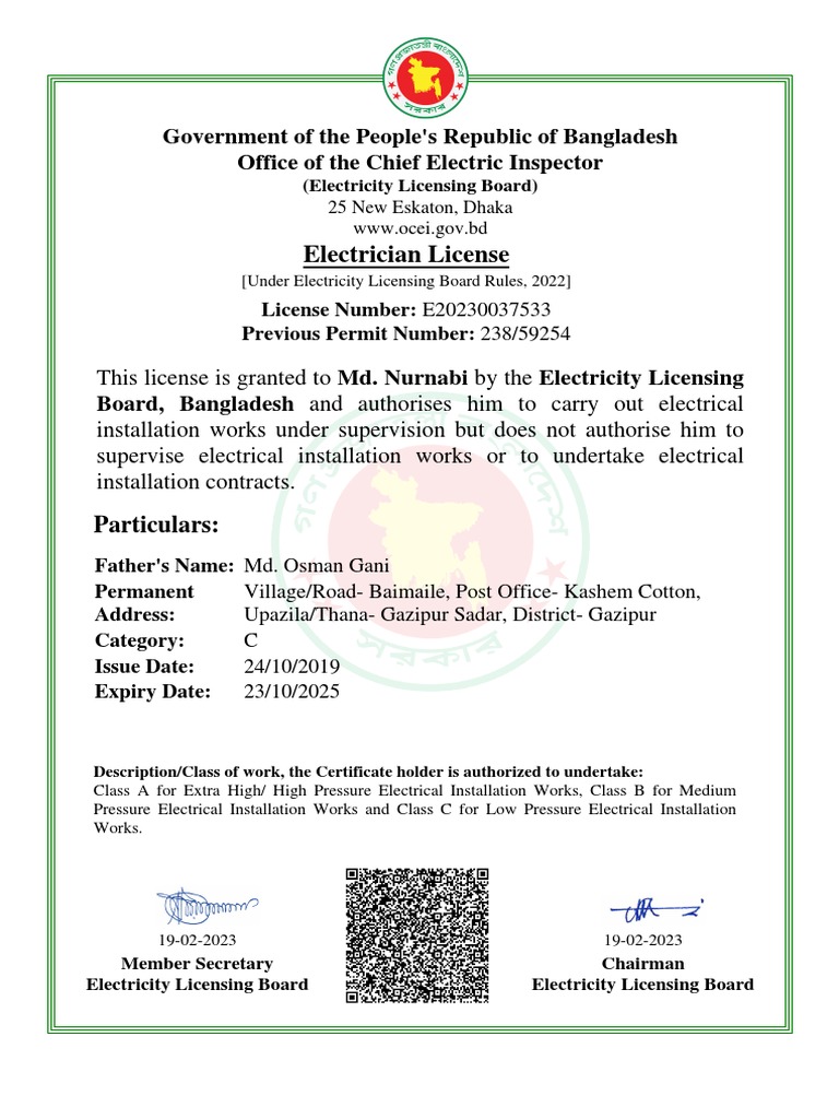 Electrician Certificate Sample Part P Certificate: What Is It, Cost