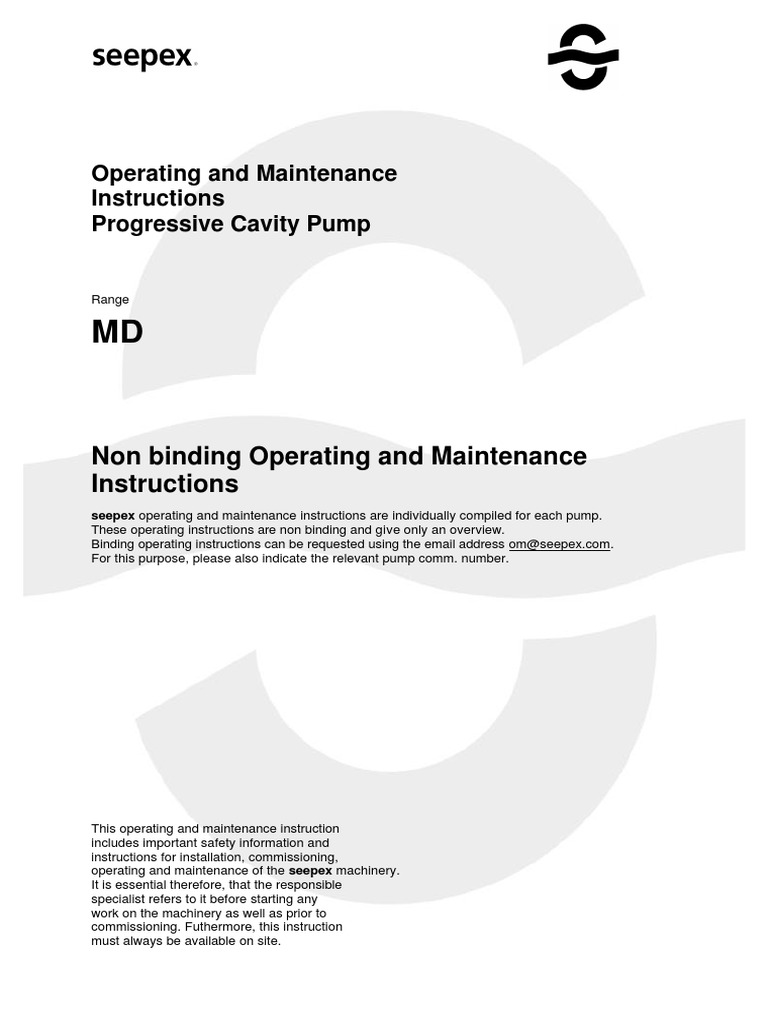 Seepex Range MD Progressive Cavity Pump | PDF | Pump | Electric Motor