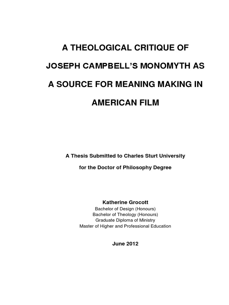 A Theological Critique of Joseph Campbell'S Monomyth As A Source For ...