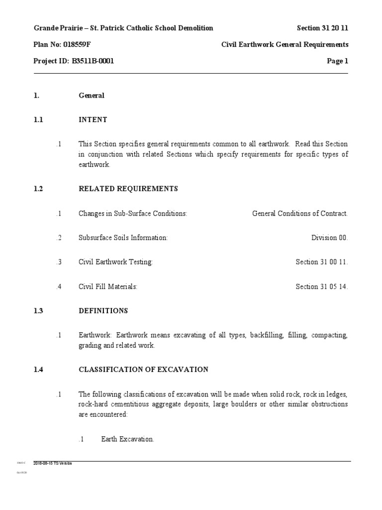 31 20 11 - Civil Earthwork General Requirements | PDF | Trench | Deep ...