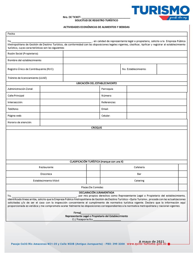 Formulario Registro Turístico General | PDF | Turismo
