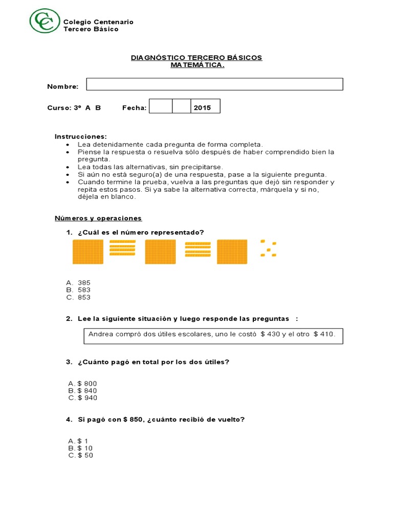 Examen de Matemáticas | PDF | Multiplicación | Matemáticas
