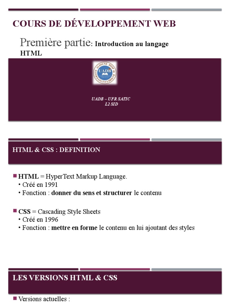 Partie 1 Introduction Au Langage HTML | PDF | Html | HTML5