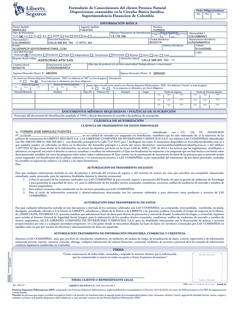 Sarlaft Persona Natural 2022 | PDF | Mercado (economía) | Seguro Sarlaft Persona Natural 2022 | PDF | Mercado (economía) | Seguro