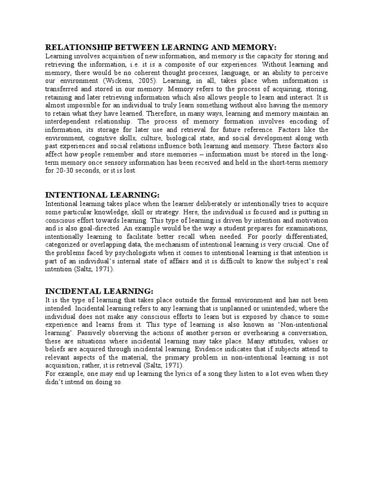 Incidental and Intentional Learning | PDF | Memory | Learning
