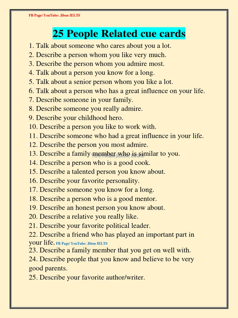 25 People Related Cue Card | PDF