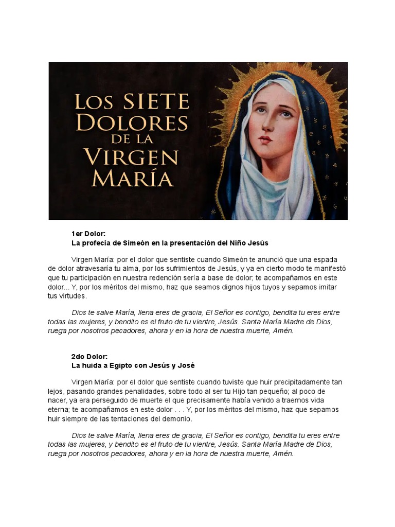 Siete Dolores de la Virgen María | PDF | María, madre de Jesús | Pecado