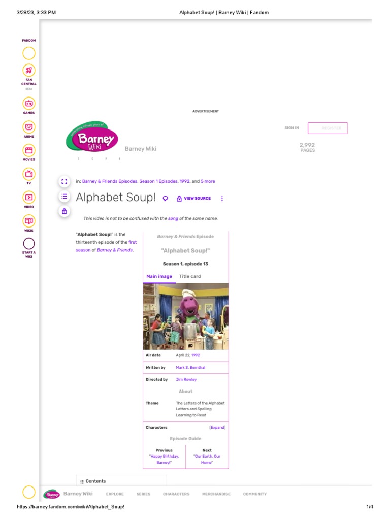 Alphabet Soup! - Barney Wiki - Fandom | PDF | Fandom