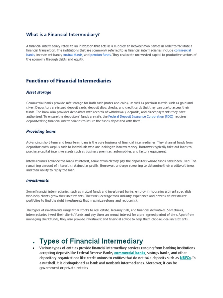 What Is A Financial Intermediary | PDF | Banks | Deposit Account