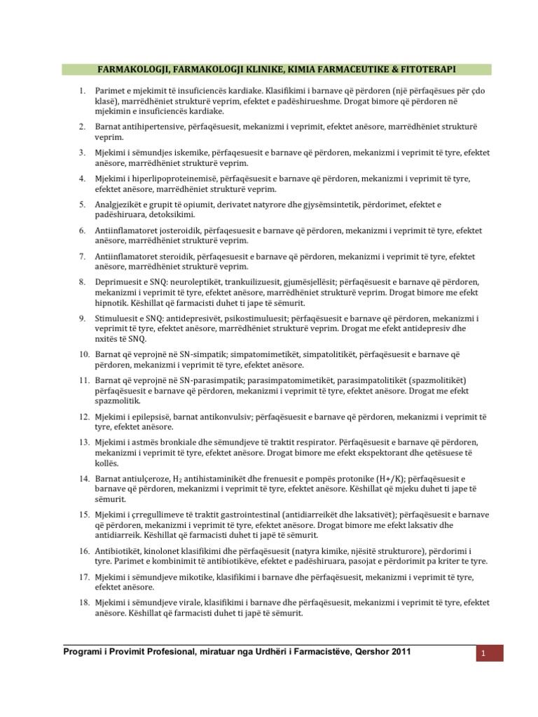 Programi i Provimit Profesional - Urdhëri i Farmacistëve 2011 | PDF