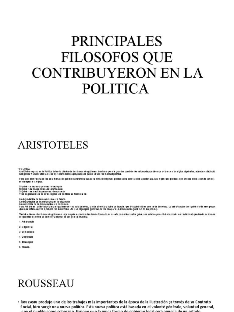 Principales Filosofos Que Contribuyeron en La Politica | PDF | Estado ...