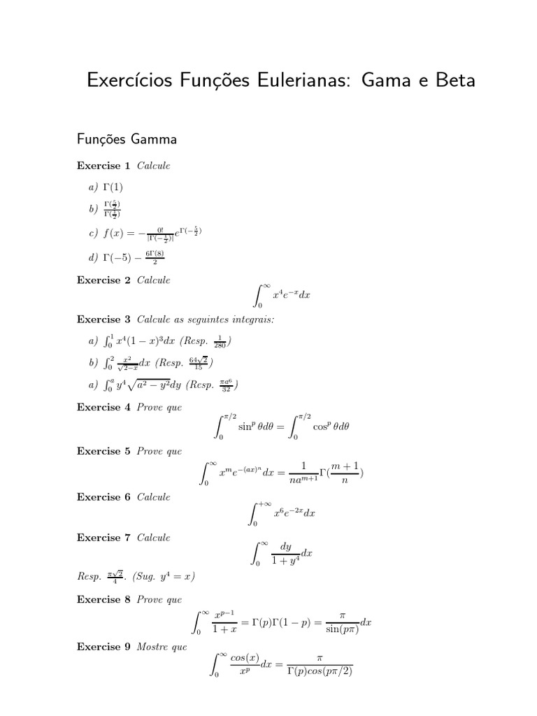 Exerc Icios Fun C Oes Eulerianas: Gama e Beta | PDF