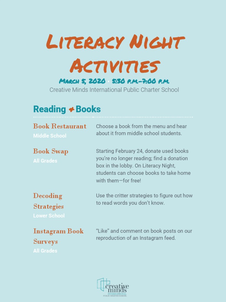 Literacy Night Activities: Reading Books | PDF | Human Communication ...