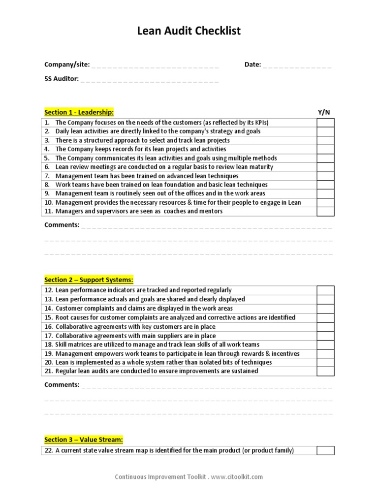 Lean Audit Checklist | PDF | Lean Manufacturing | Performance Indicator