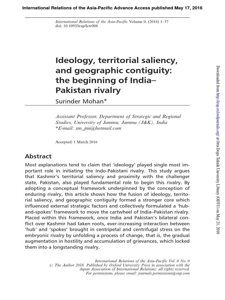 India-Pakistan Rivalry: Ideology and Territory | PDF
