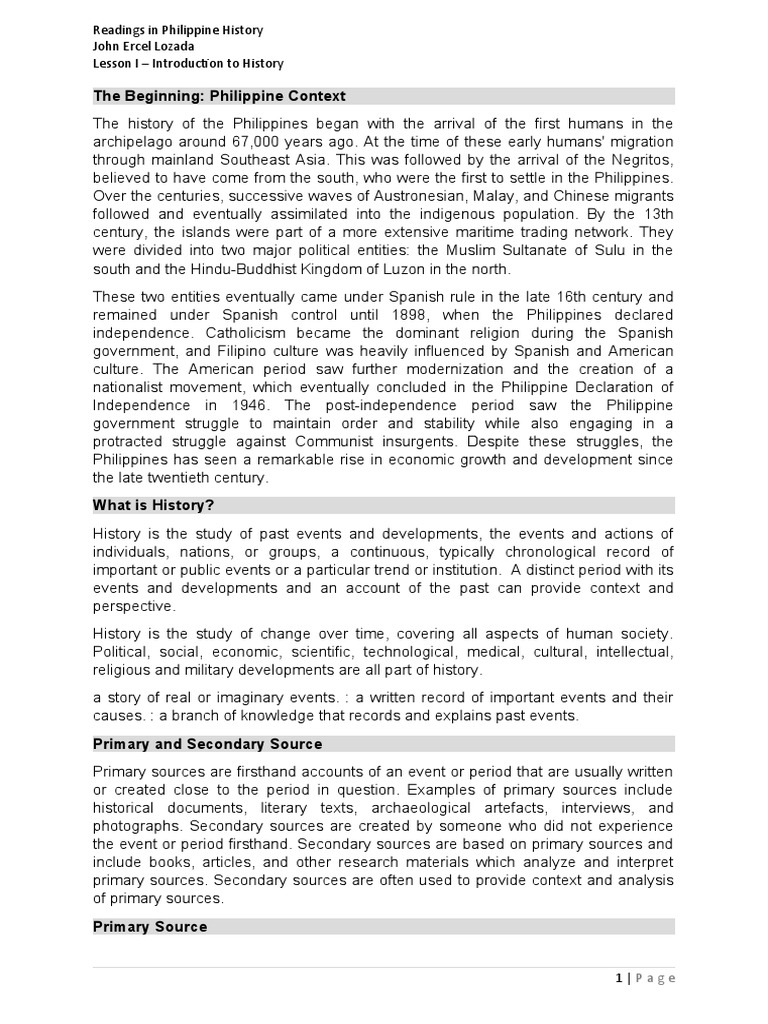 Readings in The Philippine History - Lesson 1 | PDF | Primary Sources | Philippines