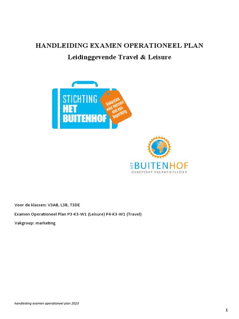 Handleiding Examen Operationeel Plan Leidinggevende Travel & Leisure | PDF