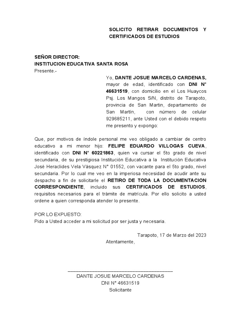 Sumilla Solicito Plaza Vacante de Matricula 2023 | PDF | Crecimiento personal y profesional