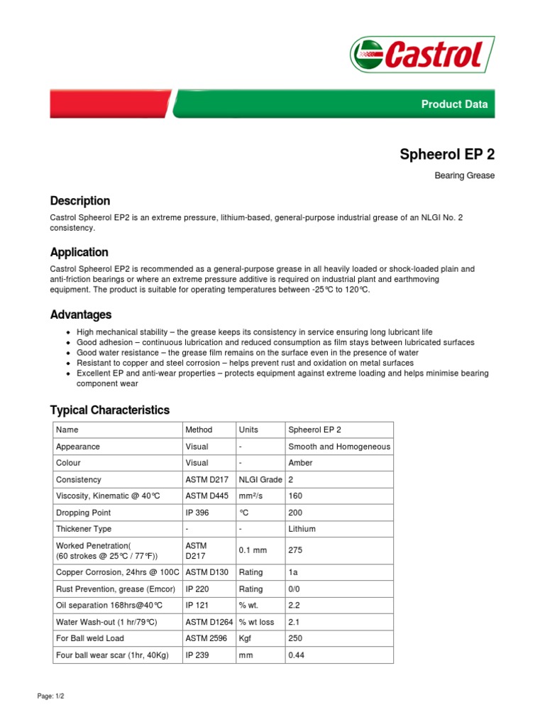 Castrol - Spheerol EP 2 | PDF | Materials | Mechanical Engineering