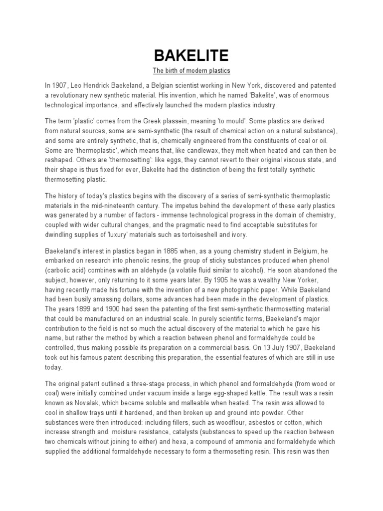 Bakelite (Full) | PDF | Plastic | Building Engineering