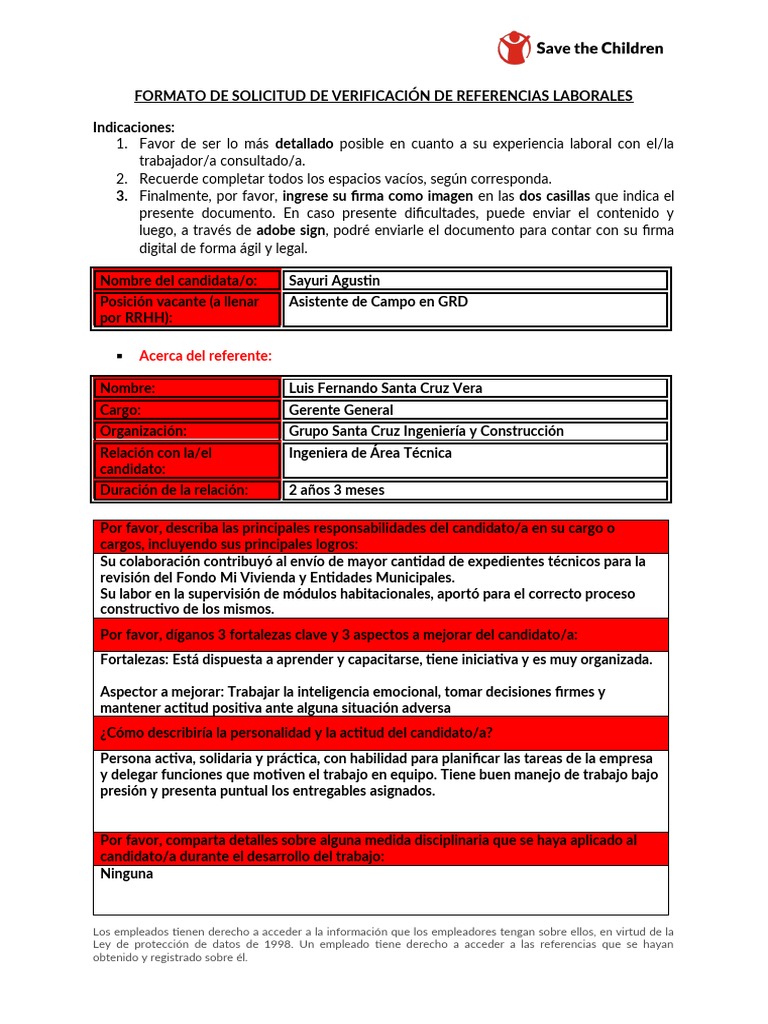 1.formato de Solicitud de Referencias Laborales - Sayuri Agustin | PDF ...