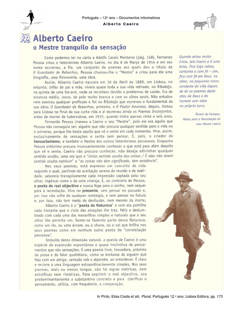 Alberto Caeiro: Português - 12º Ano - Documentos Informativos | PDF | Pensamento | Poesia