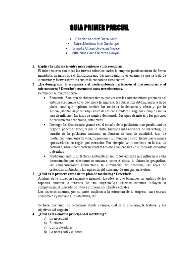 Guia Primer Parcial | PDF | Marketing | Producto (Negocio)