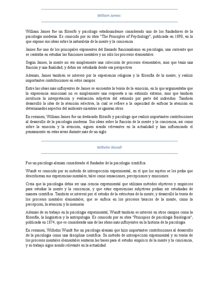 William James y Wilhelm Wundt en Psicología | PDF | Sicología | Mente