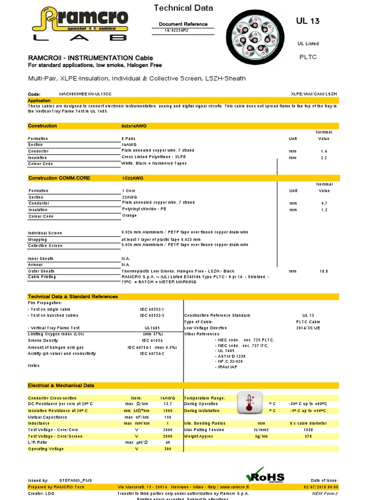 UL 1685 Low Smoke Instrumentation Cable | PDF | Wire | Electricity