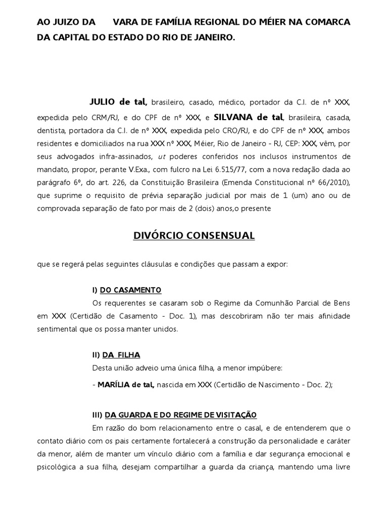 Modelo de Divorcio Consensual | PDF | Casamento | Divórcio