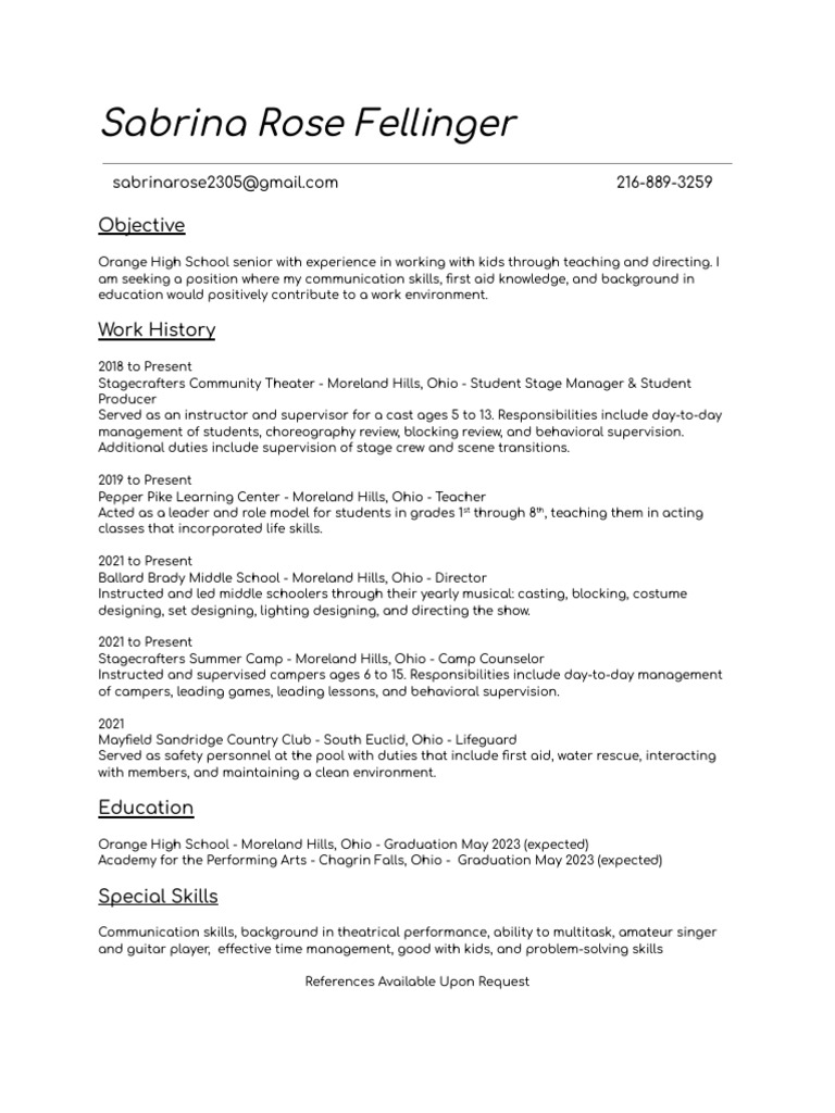 Sabrina Fellinger Real World Resume | PDF