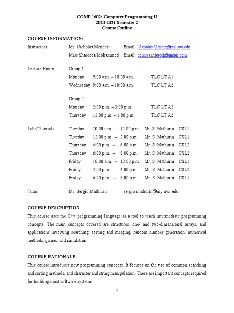 2022-2023 COMP1602 Course Outline | PDF | String (Computer Science ...