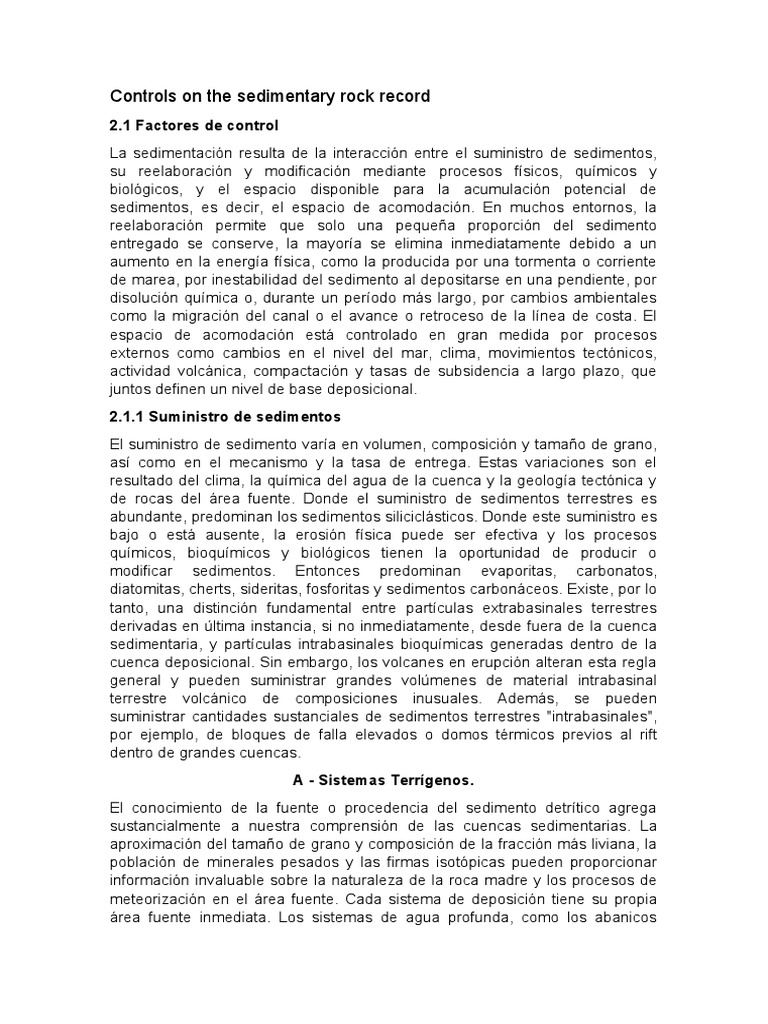 Controls On The Sedimentary Rock Record: 2.1 Factores de Control | PDF ...